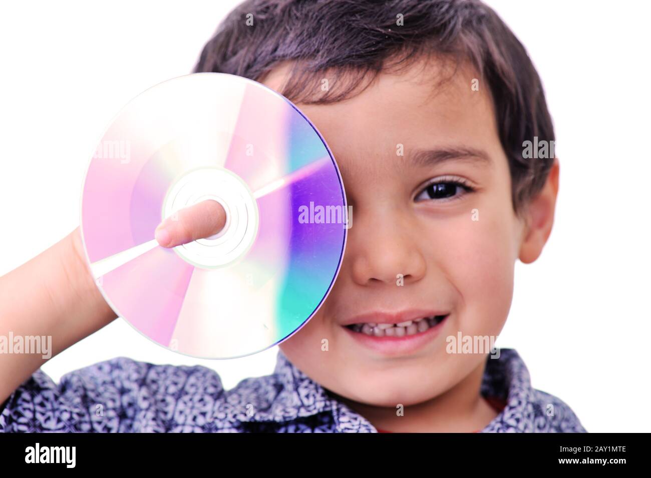 Young with cd dvd covered his right eye Stock Photo - Alamy