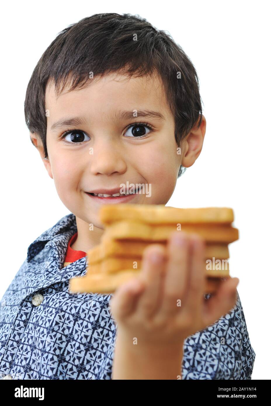 Kid with bread isolated Stock Photo - Alamy