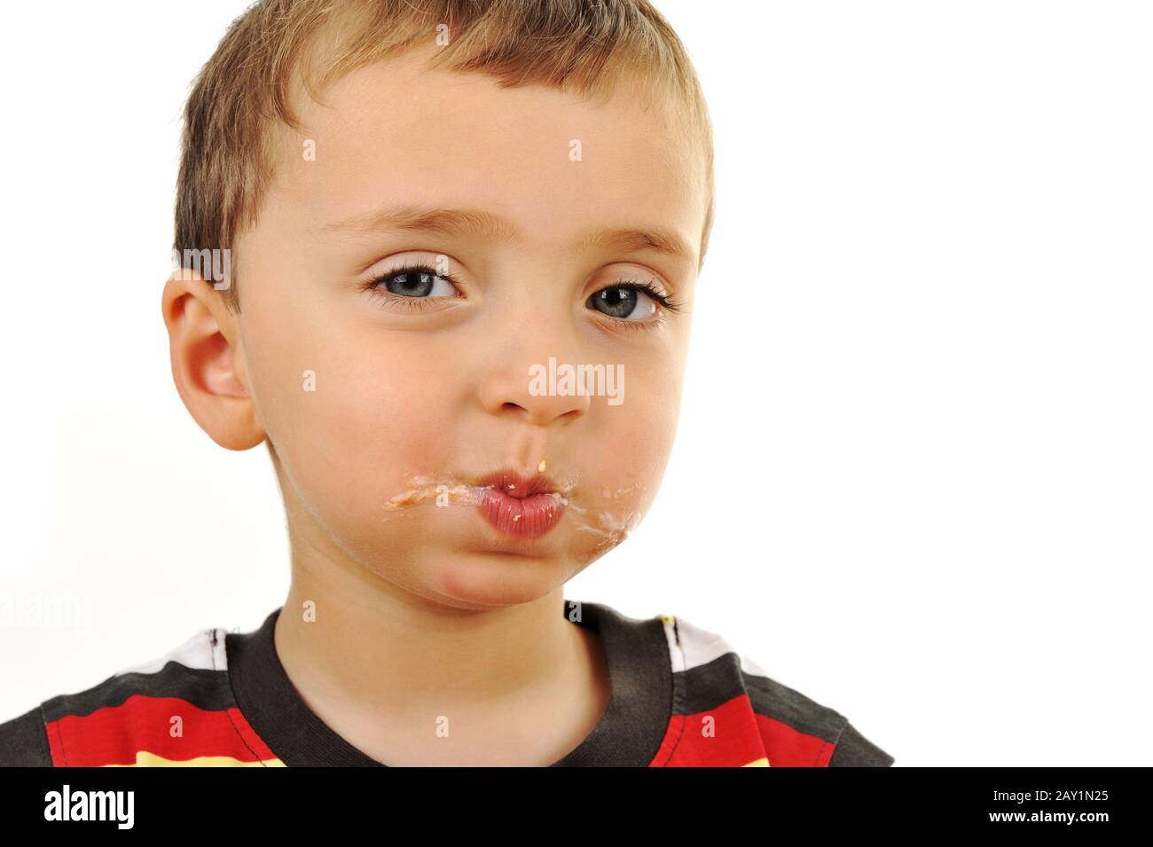 Messy boy, after eating sandwich Stock Photo - Alamy