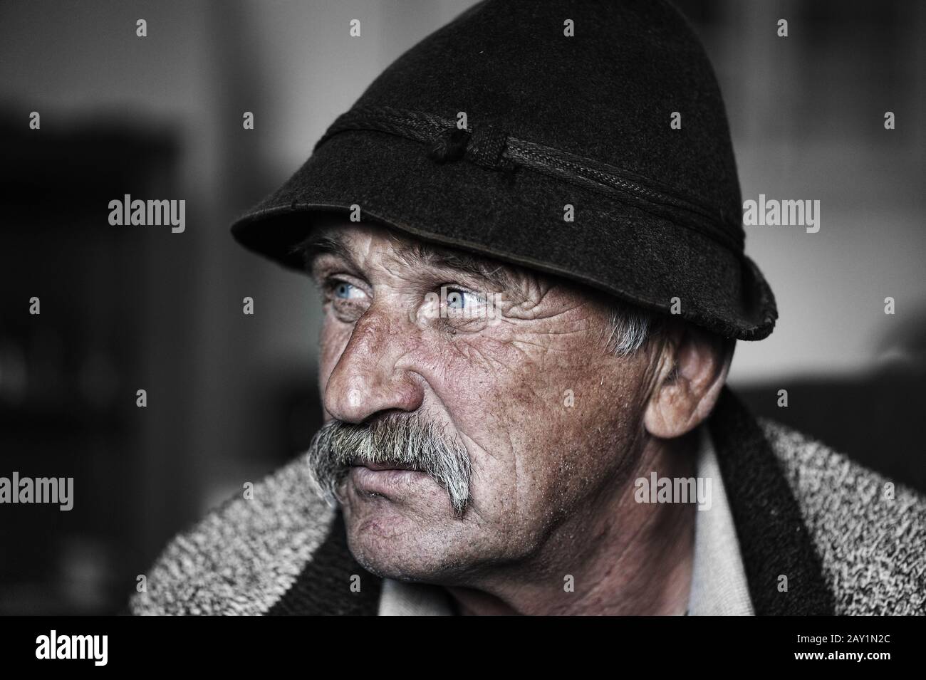 Portrait of old man with mustache Stock Photo - Alamy