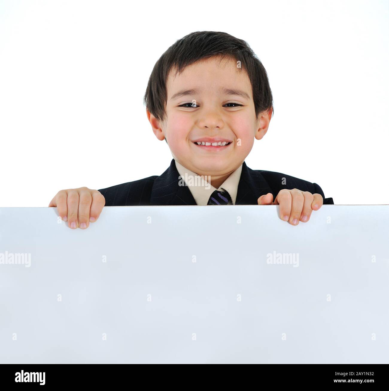 Positive child with banner Stock Photo - Alamy