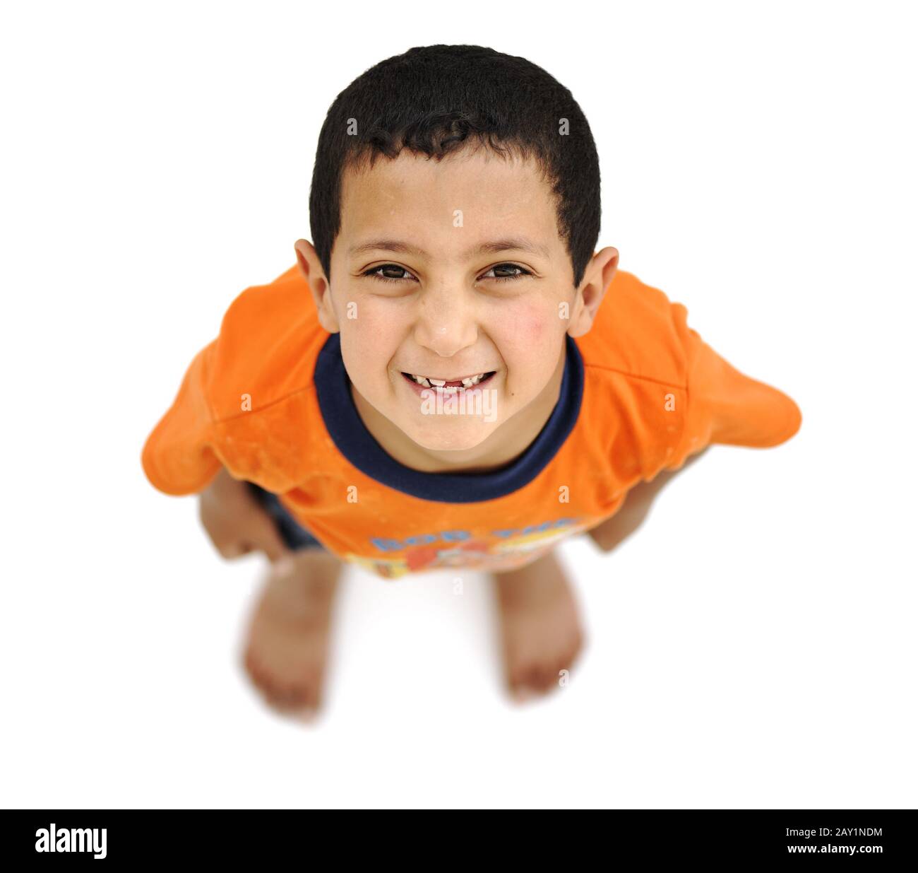 Happy child, positive fresh little smiling boy from above, different ...