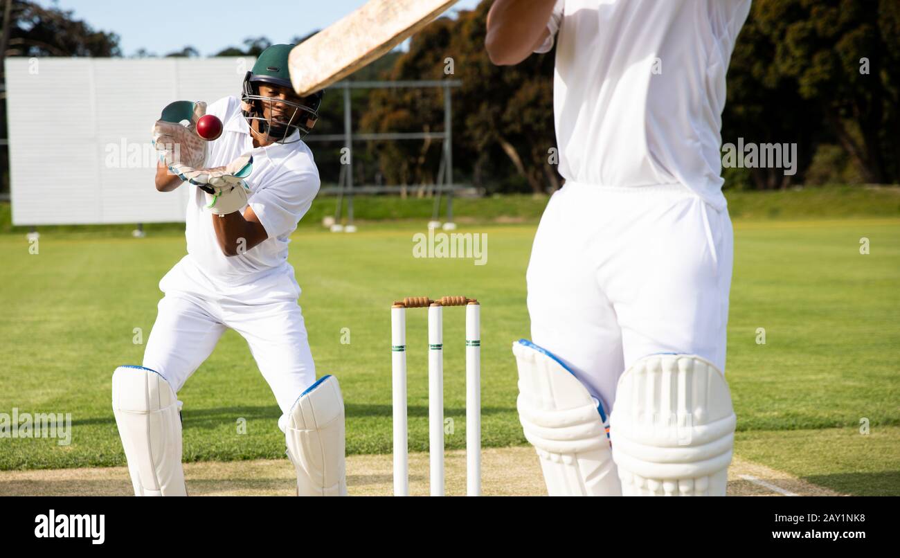 Cricket players training on the pitch Stock Photo - Alamy