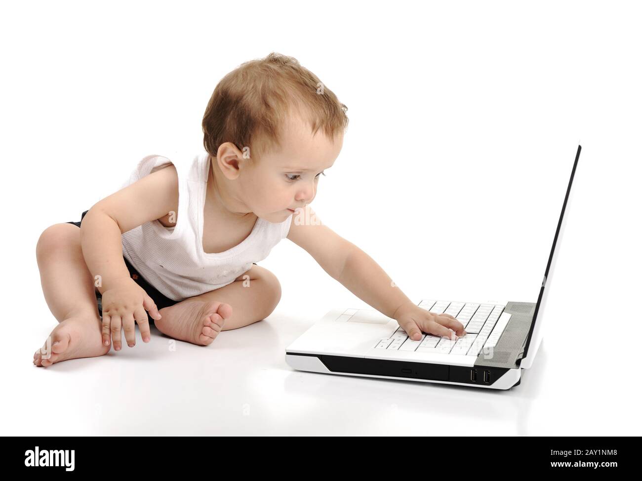 Little baby with laptop isolated Stock Photo - Alamy