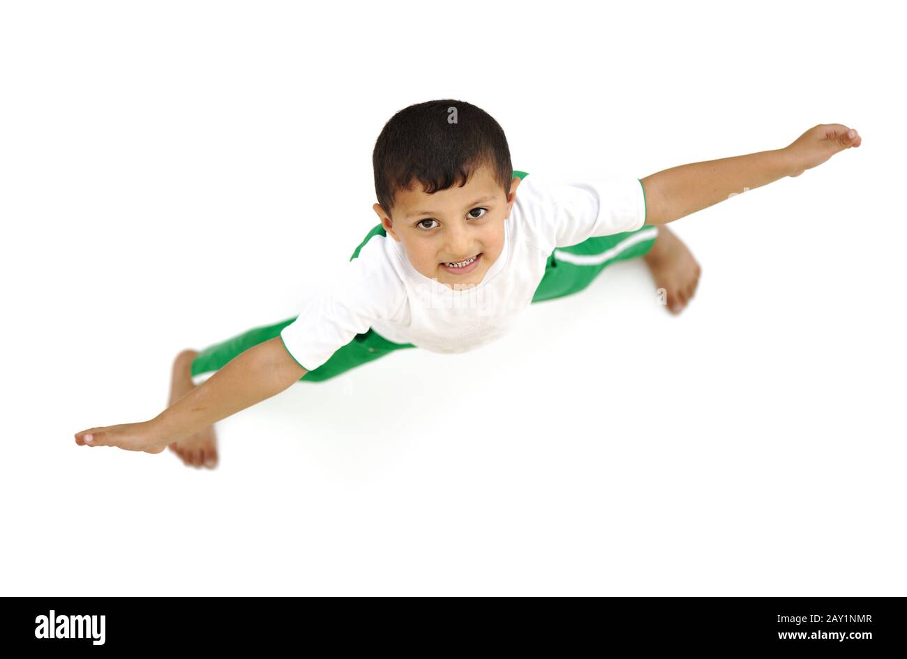 Happy child, positive fresh little boy from above, different angle ...