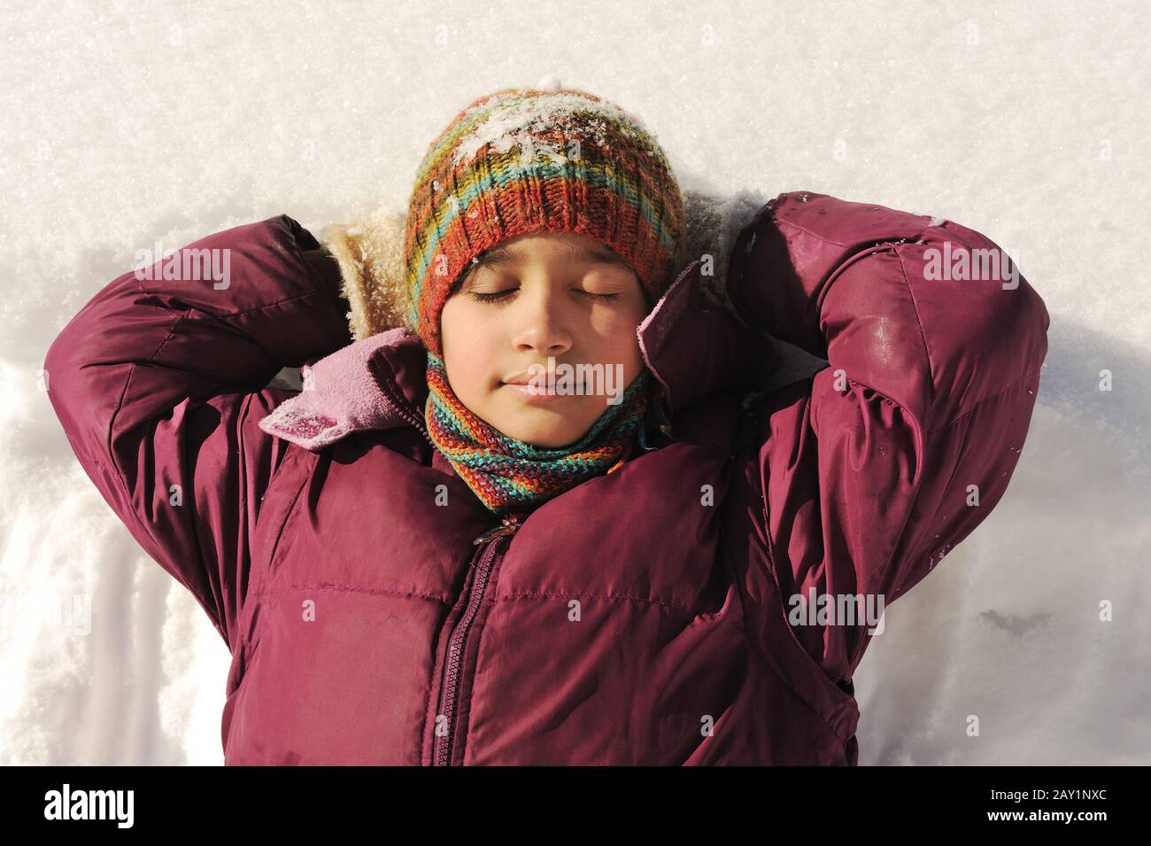 Cute kid in snow Stock Photo - Alamy
