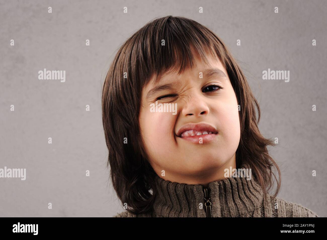 Schoolboy, series of clever kid 6-7 years old with facial expressions ...