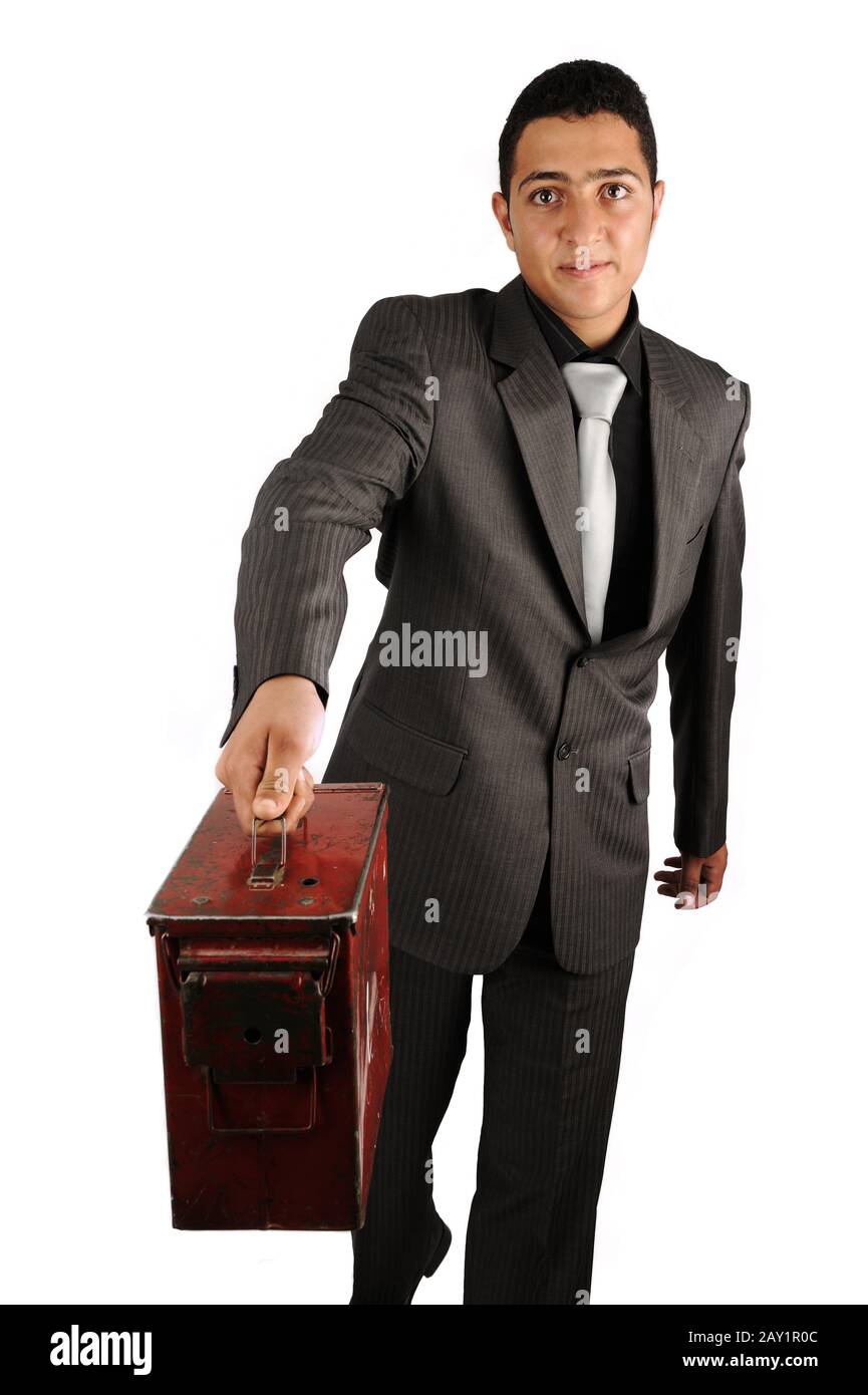 Young business man handing over old briefcase Stock Photo - Alamy