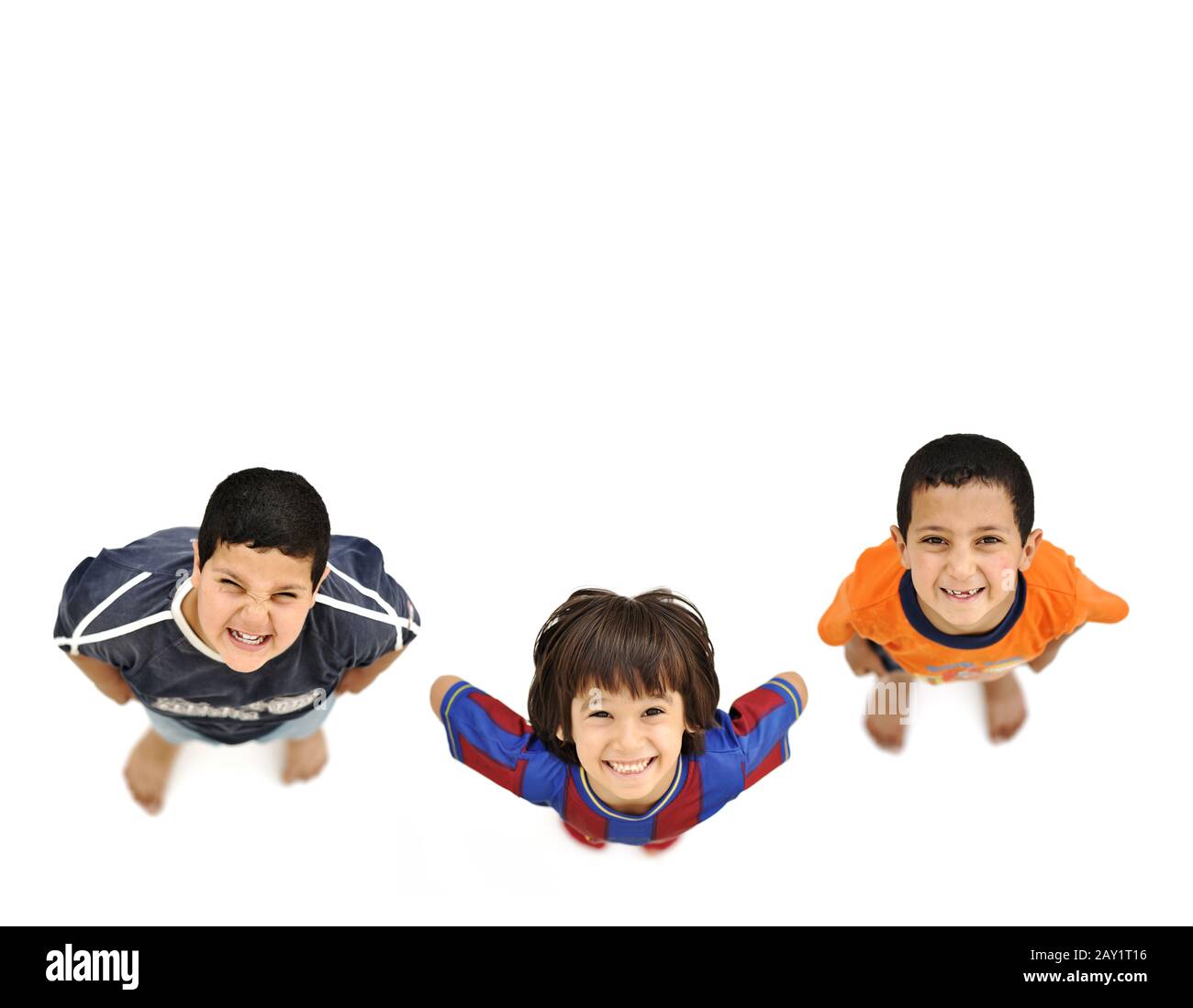 Happy child, positive fresh little smiling boy from above, different ...