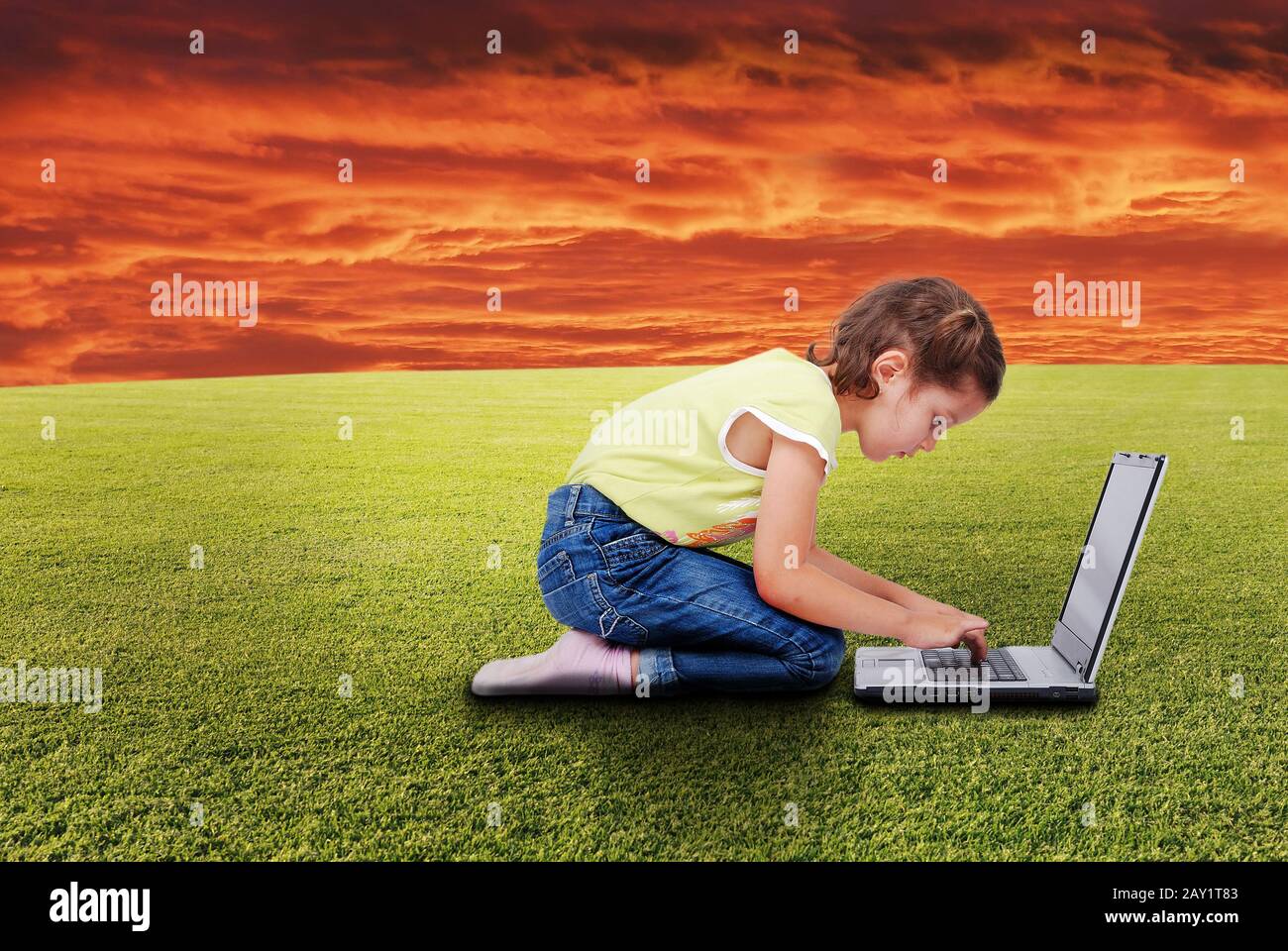 Chidren activities on laptop isolated in white Stock Photo - Alamy