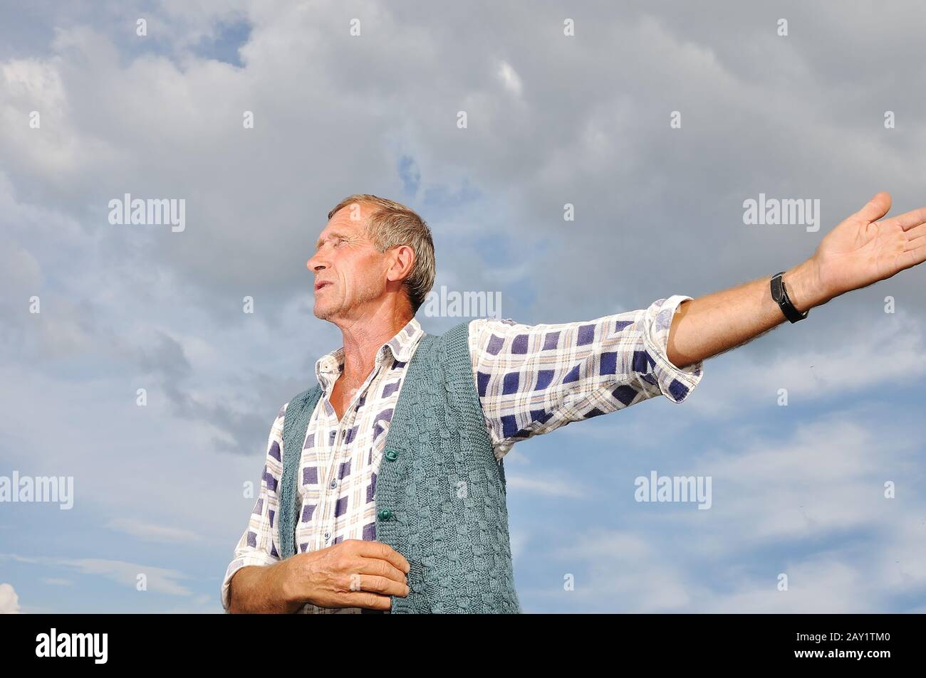 Middle aged male person with interesting gestures Stock Photo - Alamy