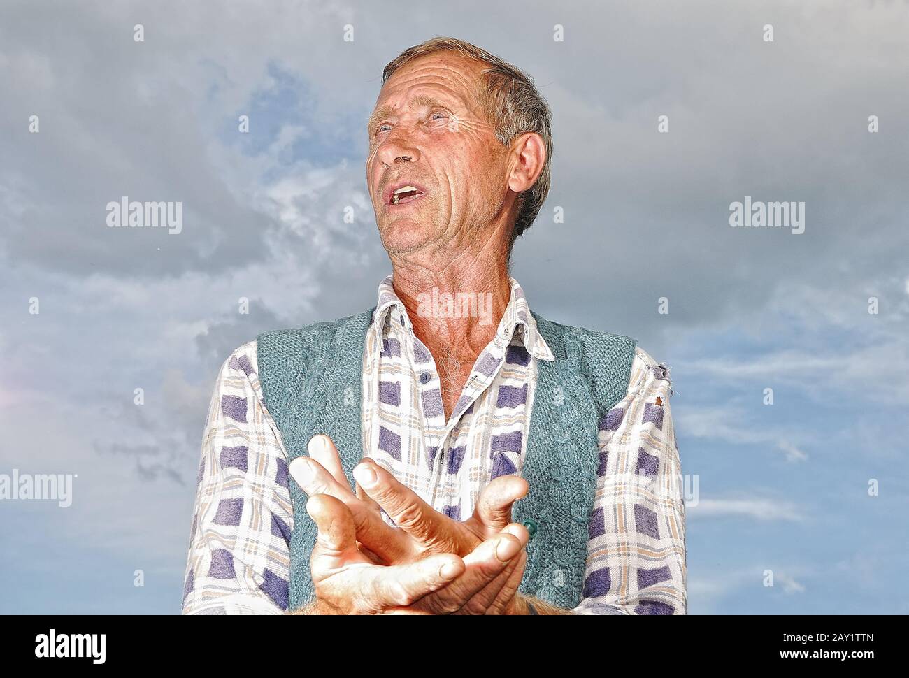 Middle aged male person with interesting gestures Stock Photo - Alamy