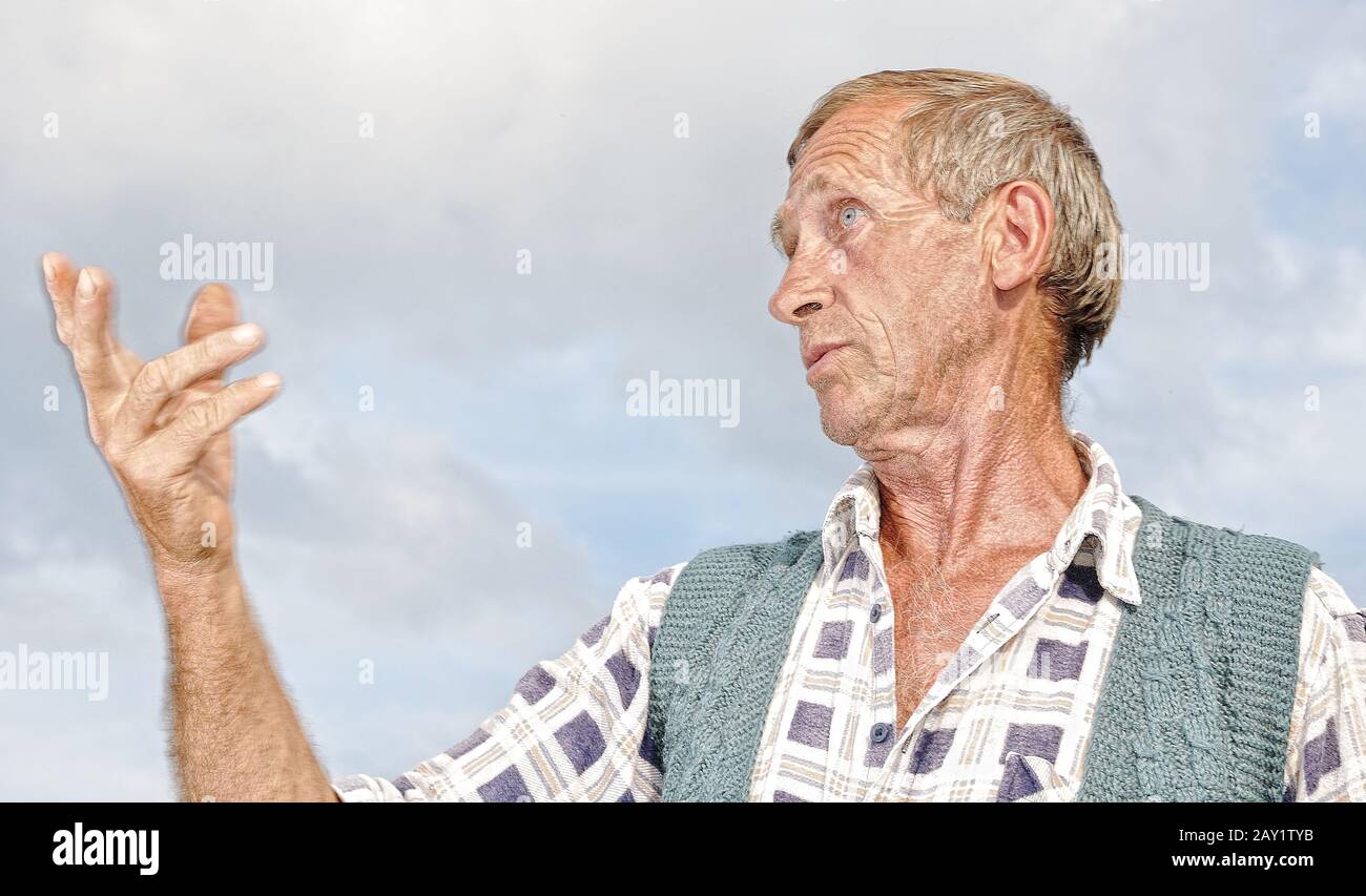 Middle aged male person with interesting gestures Stock Photo - Alamy