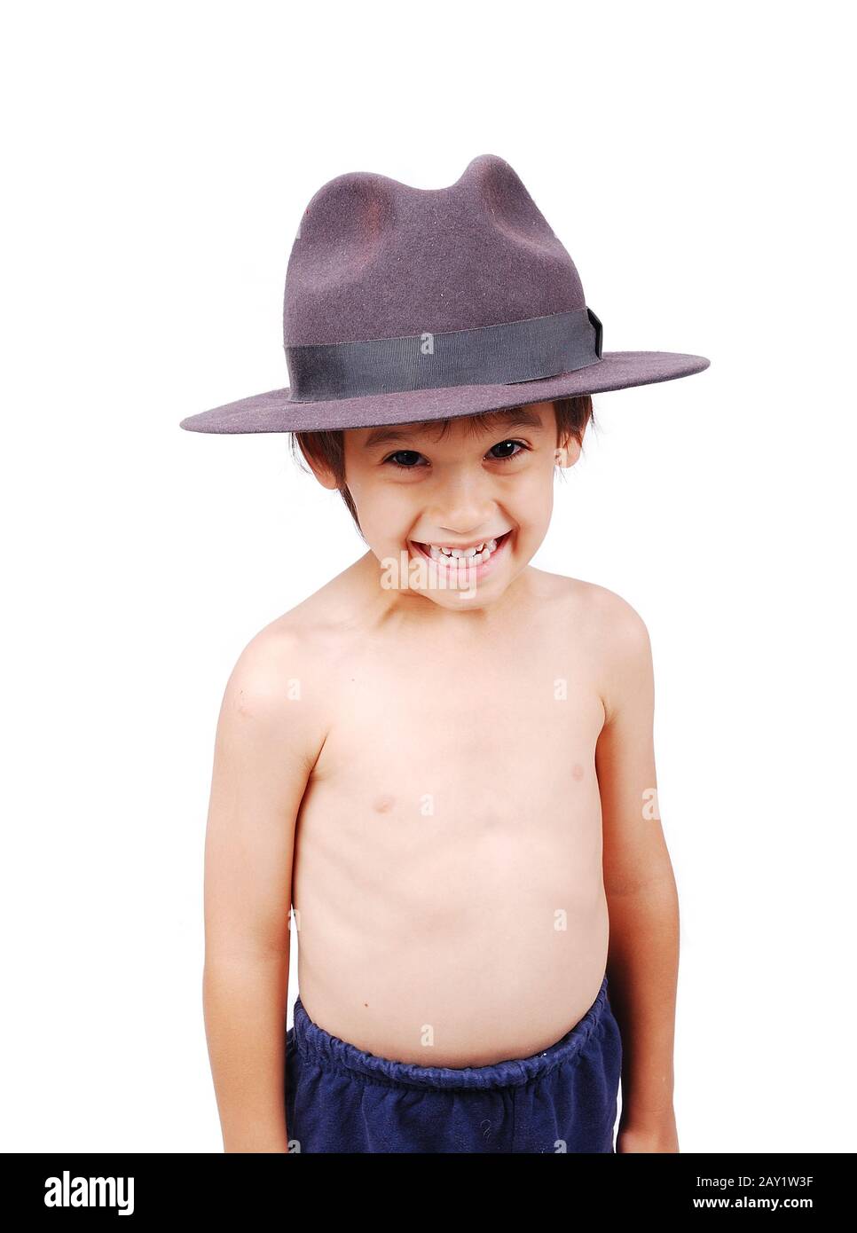 Cute boy sith hat on head smiling Stock Photo - Alamy