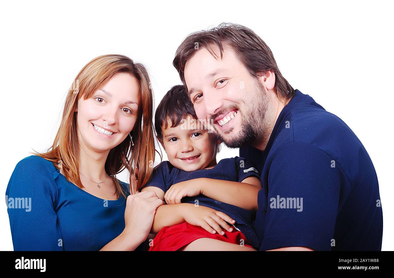 Portrait four happy family members hi-res stock photography and images ...