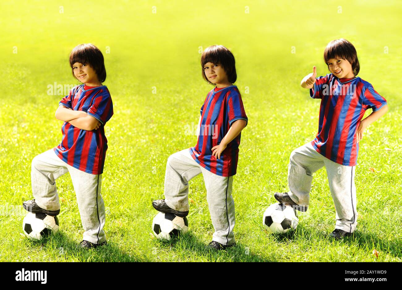 happy kid playing football in a park outdoors Stock Photo - Alamy