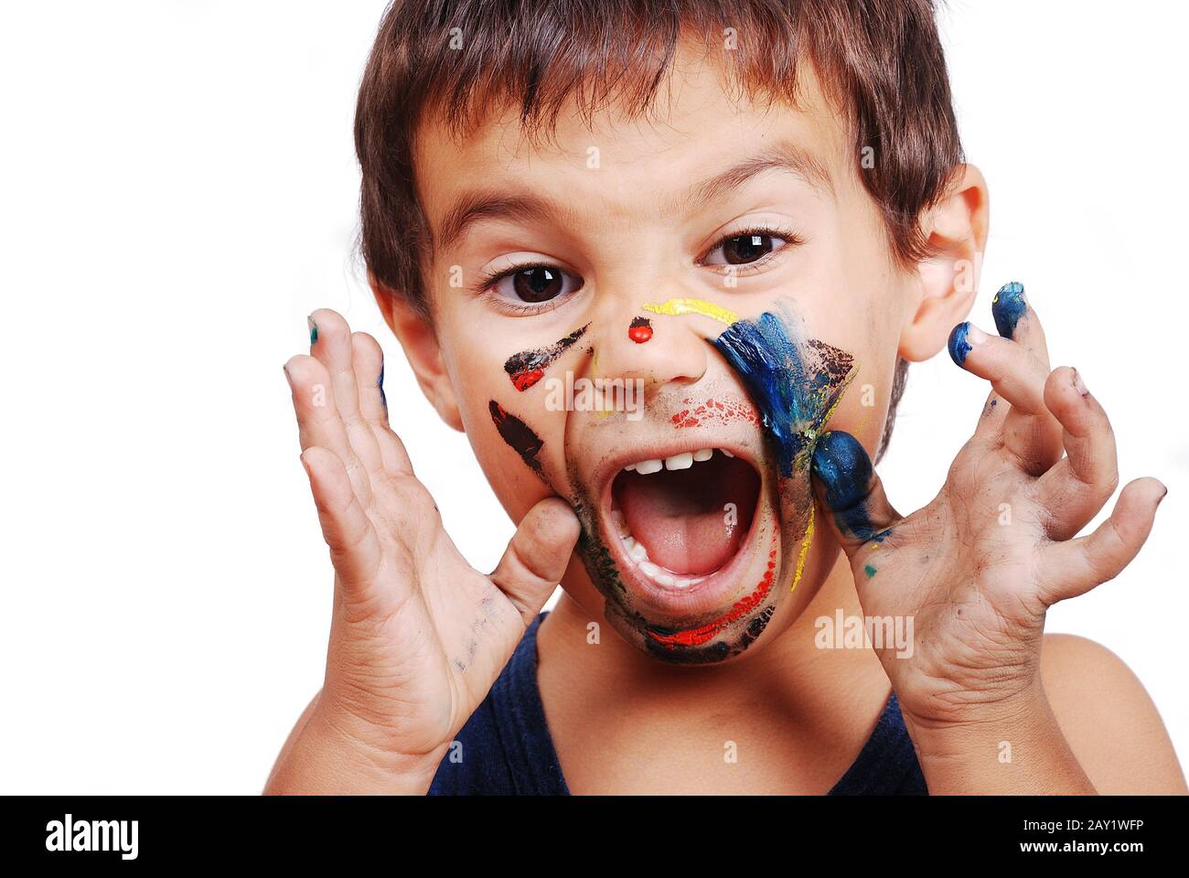 Little cute kid with colors on his face Stock Photo - Alamy