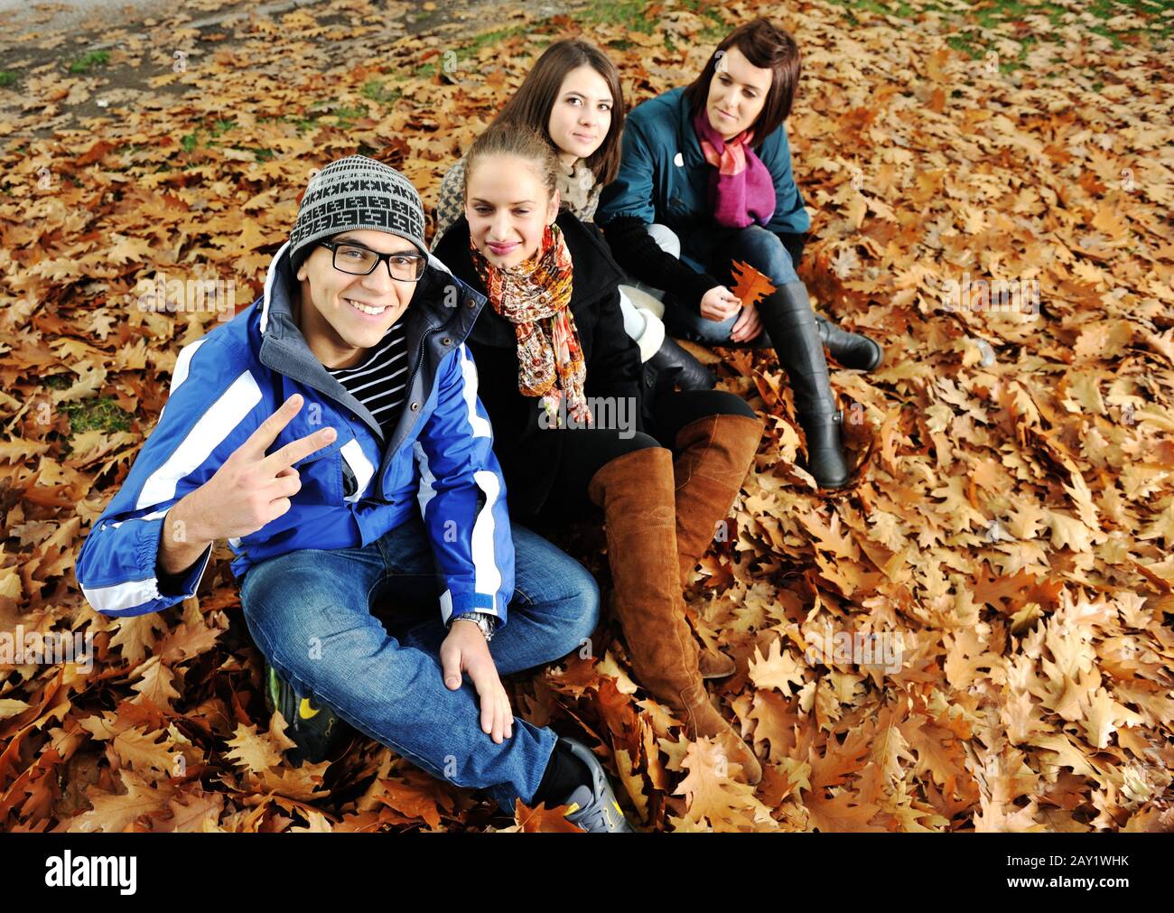 Group of friends in park together Stock Photo - Alamy