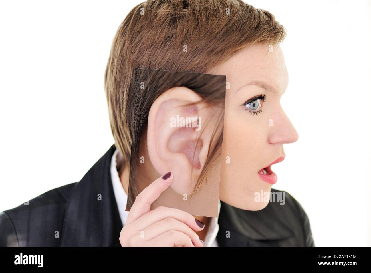 Woman with big ear concept Stock Photo - Alamy
