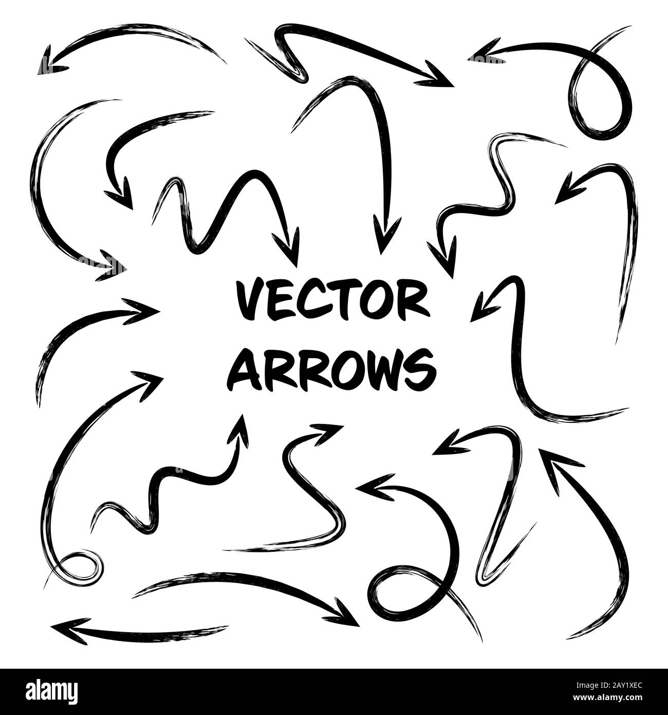 Black Grunge Hand Drawn Arrows Set on White Background. Arrow, Cursor Icon. Vector Pointers ...