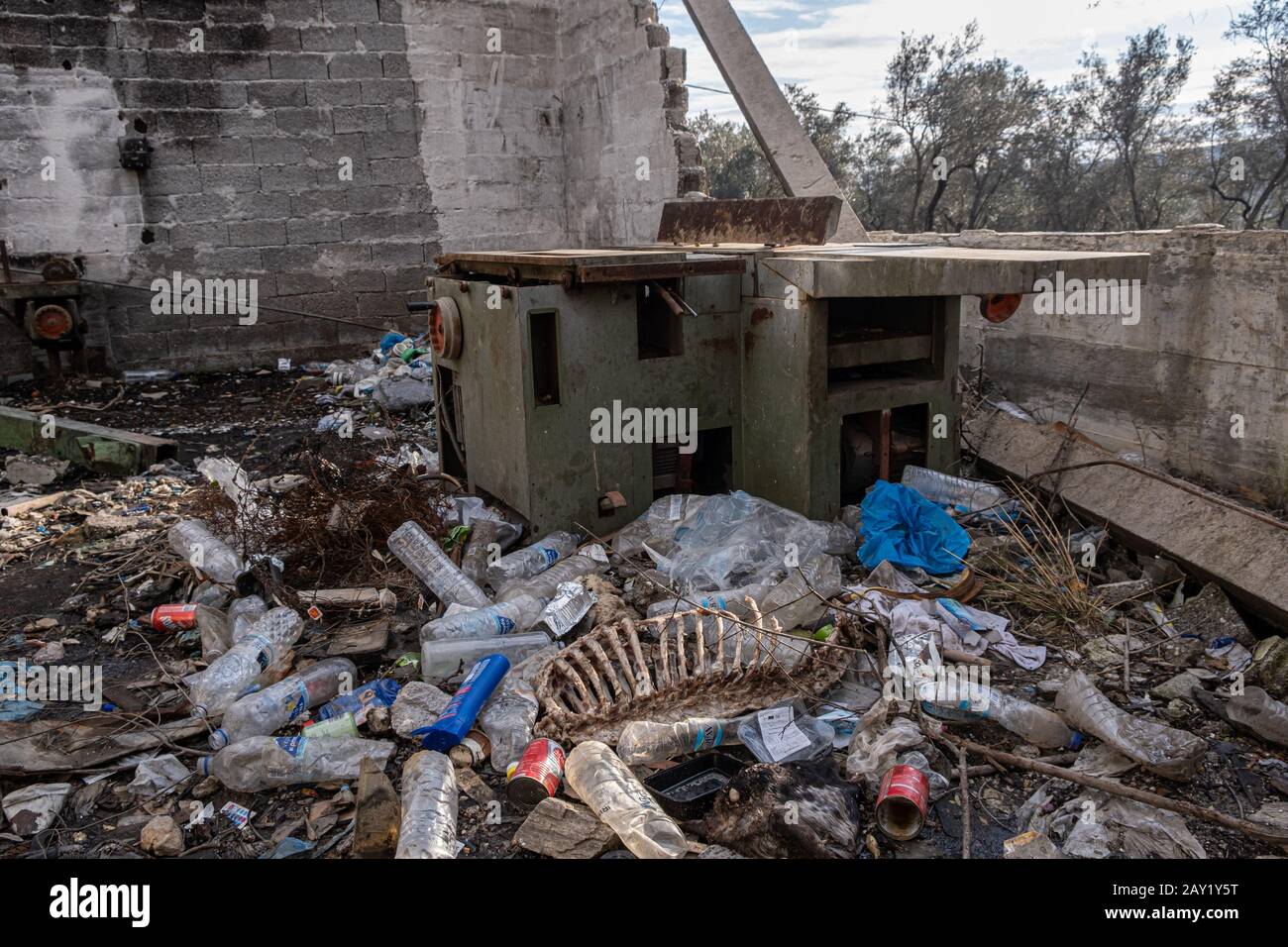 Toilet and refuses at Moria refugee camp Lesbos Greece Stock Photo - Alamy