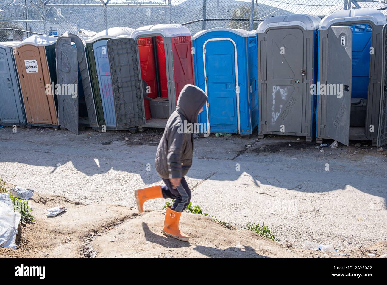 Toilet and refuses at Moria refugee camp Lesbos Greece Stock Photo - Alamy