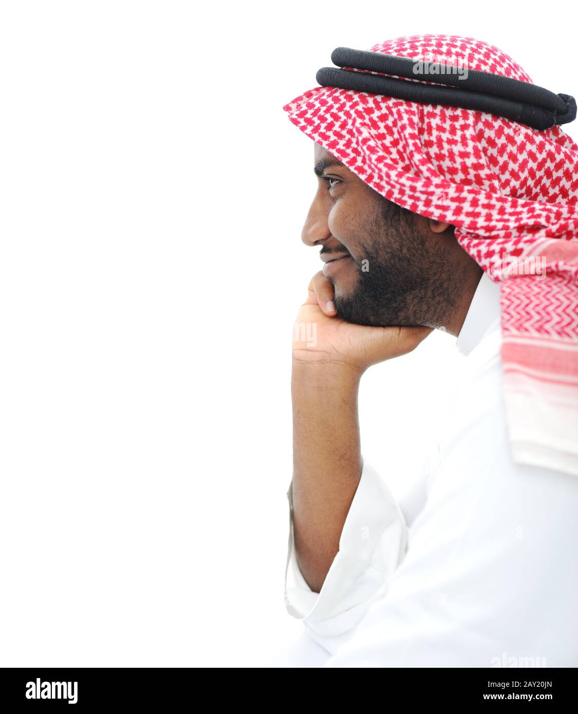 Happy successful Arabic businessman profile portrait with copy space ...
