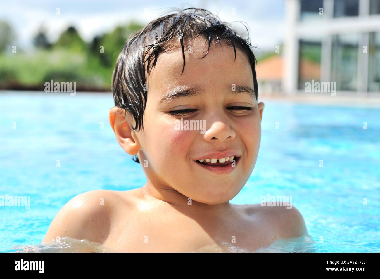Summertime and swimming activities for happy children on the pool Stock ...