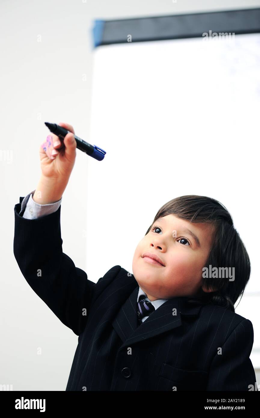 Smart little boy making a presentation Stock Photo - Alamy