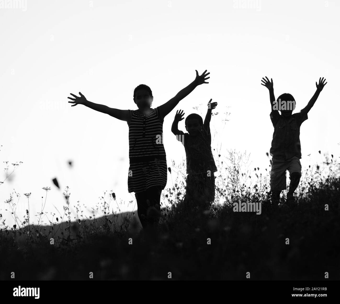 Happy children in nature at sunset Stock Photo - Alamy
