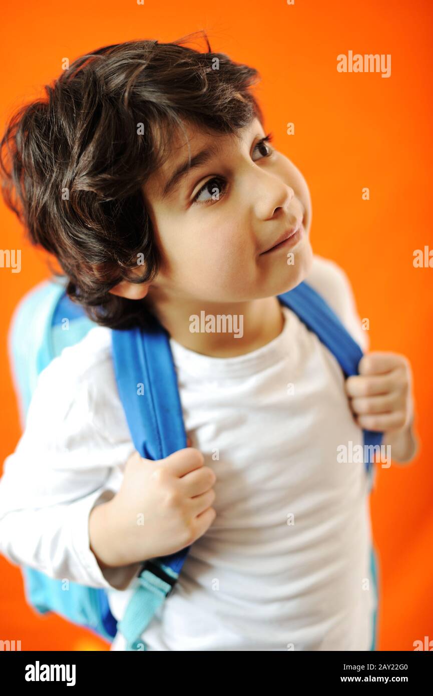 Little school cute boy with backpack Stock Photo - Alamy