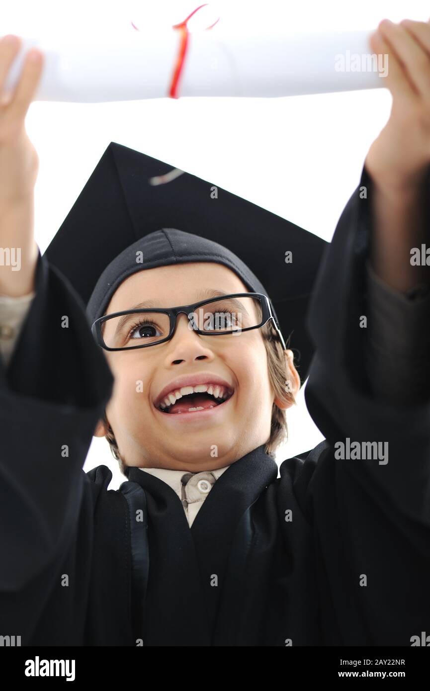 Diploma graduating little student kid, successful elementary school ...