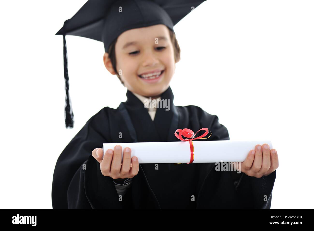 Diploma graduating little student kid, successful elementary school ...