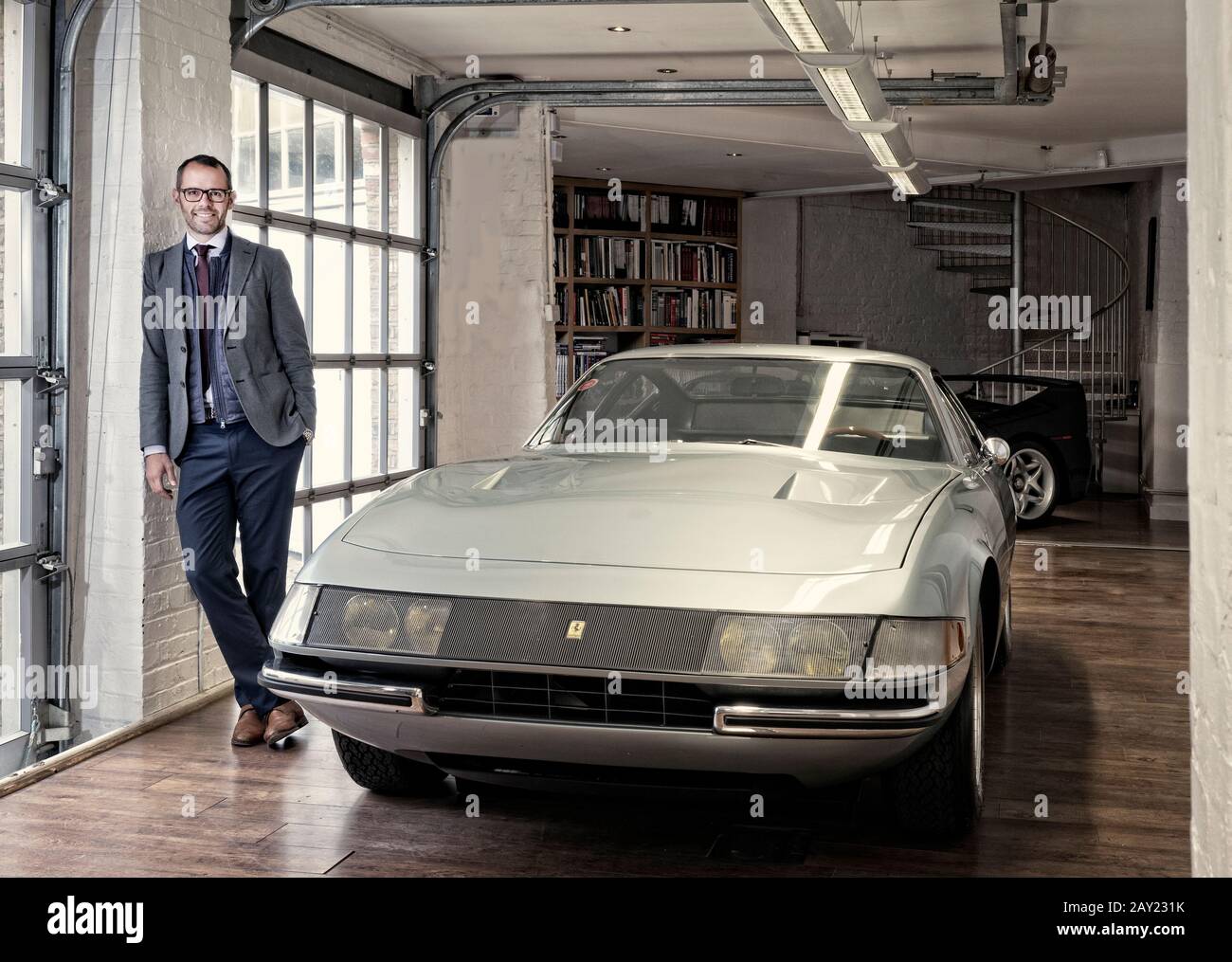 Max Girardo at his London HQ with Daytona Ferrari Stock Photo - Alamy