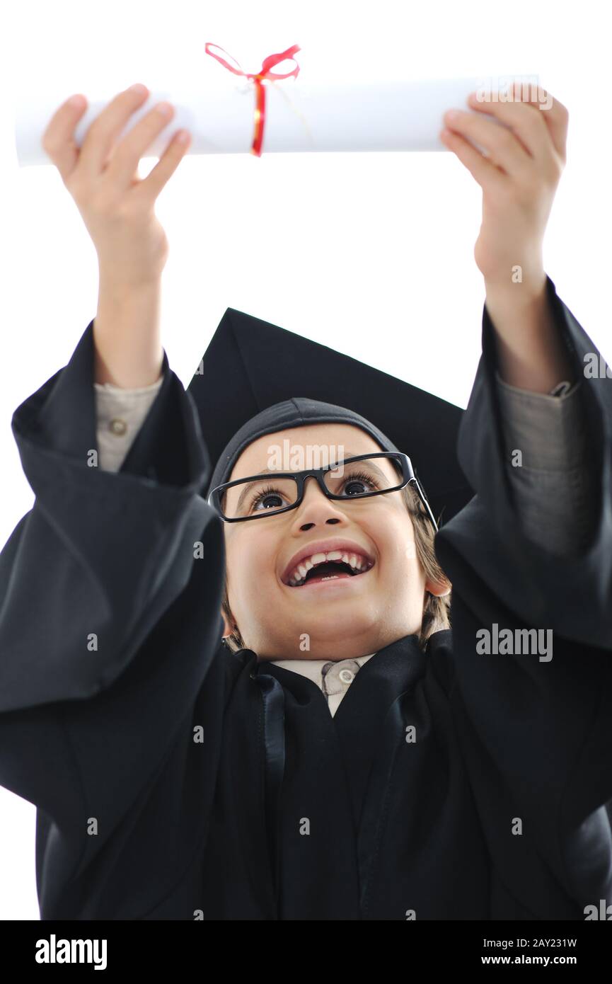 Diploma graduating little student kid, successful elementary school ...