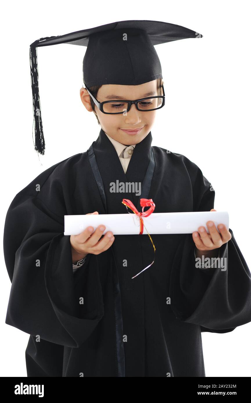 Diploma graduating little student kid, successful elementary school ...