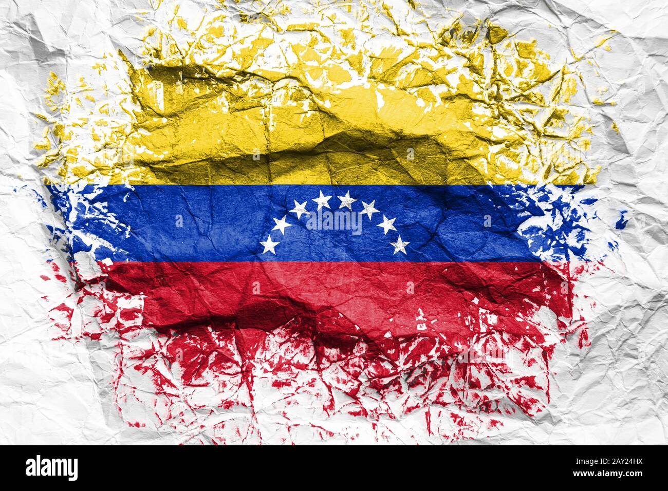 The national flag of the Venezuela is painted on crumpled paper. Flag ...