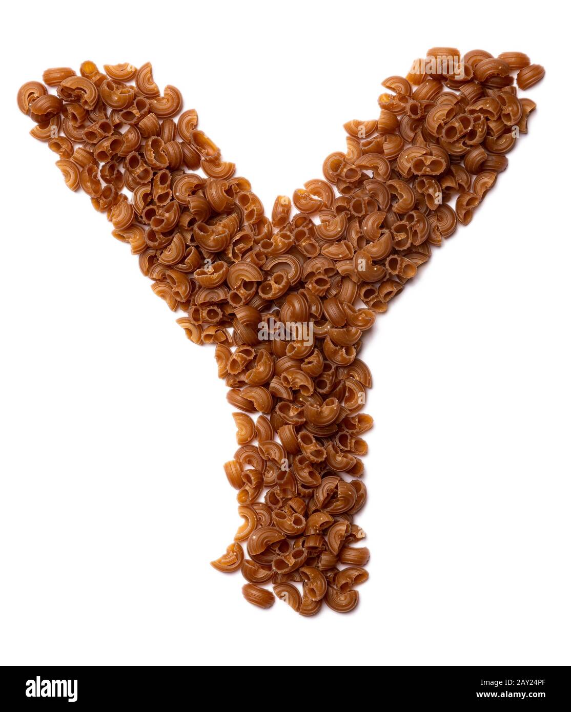 Letter Y of the English alphabet from dry pasta from buckwheat amaranth ...