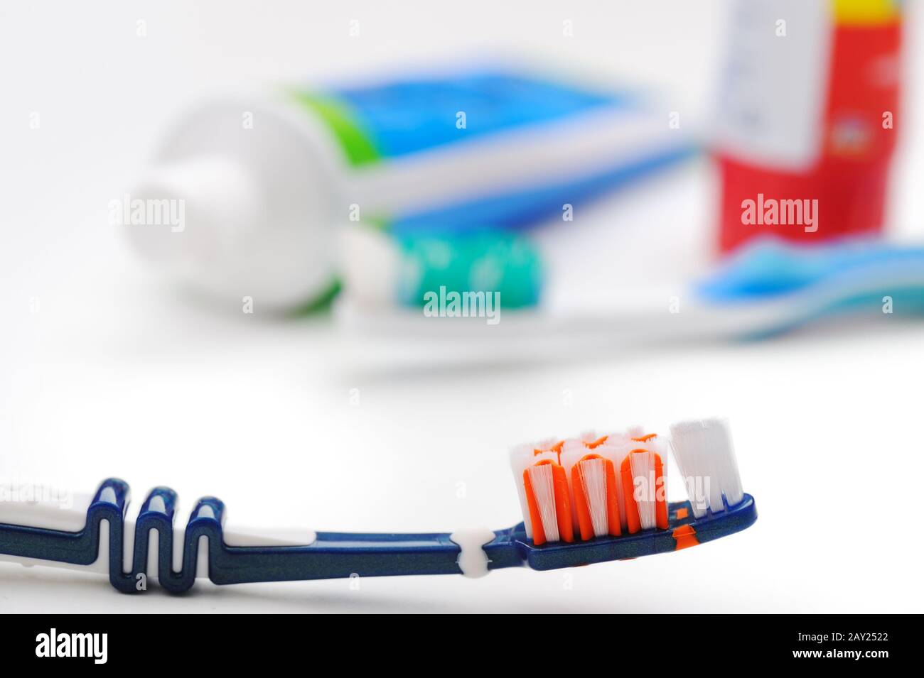 close-ups of toothpaste and toothbrushes - dental care Stock Photo - Alamy