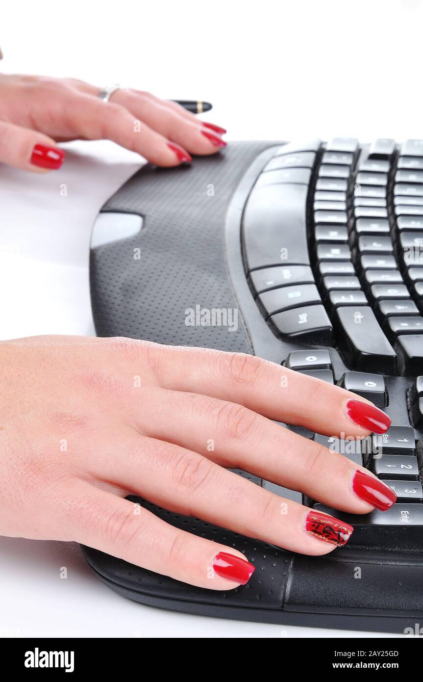 Female hands typing Stock Photo - Alamy