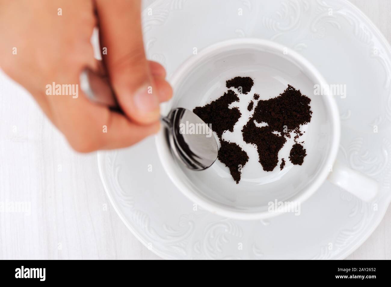 World map in coffee cup Stock Photo - Alamy