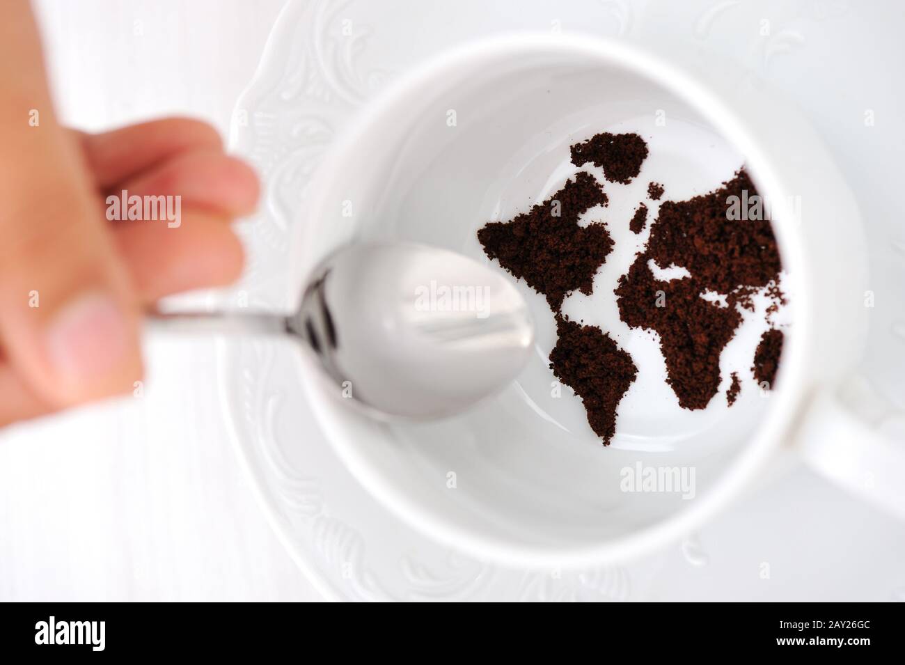 World map in coffee cup Stock Photo - Alamy