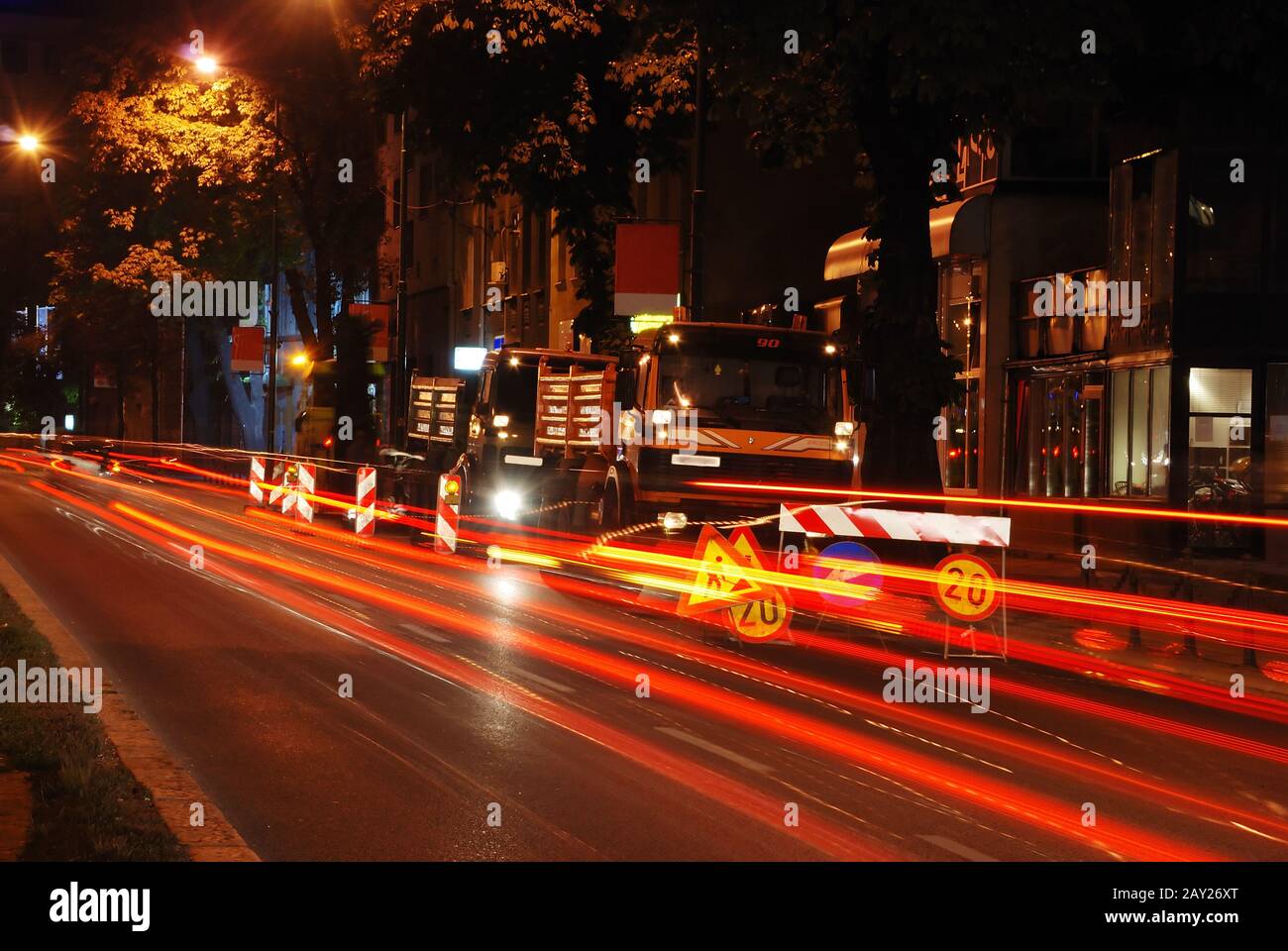 Working area in traffic at night Stock Photo - Alamy