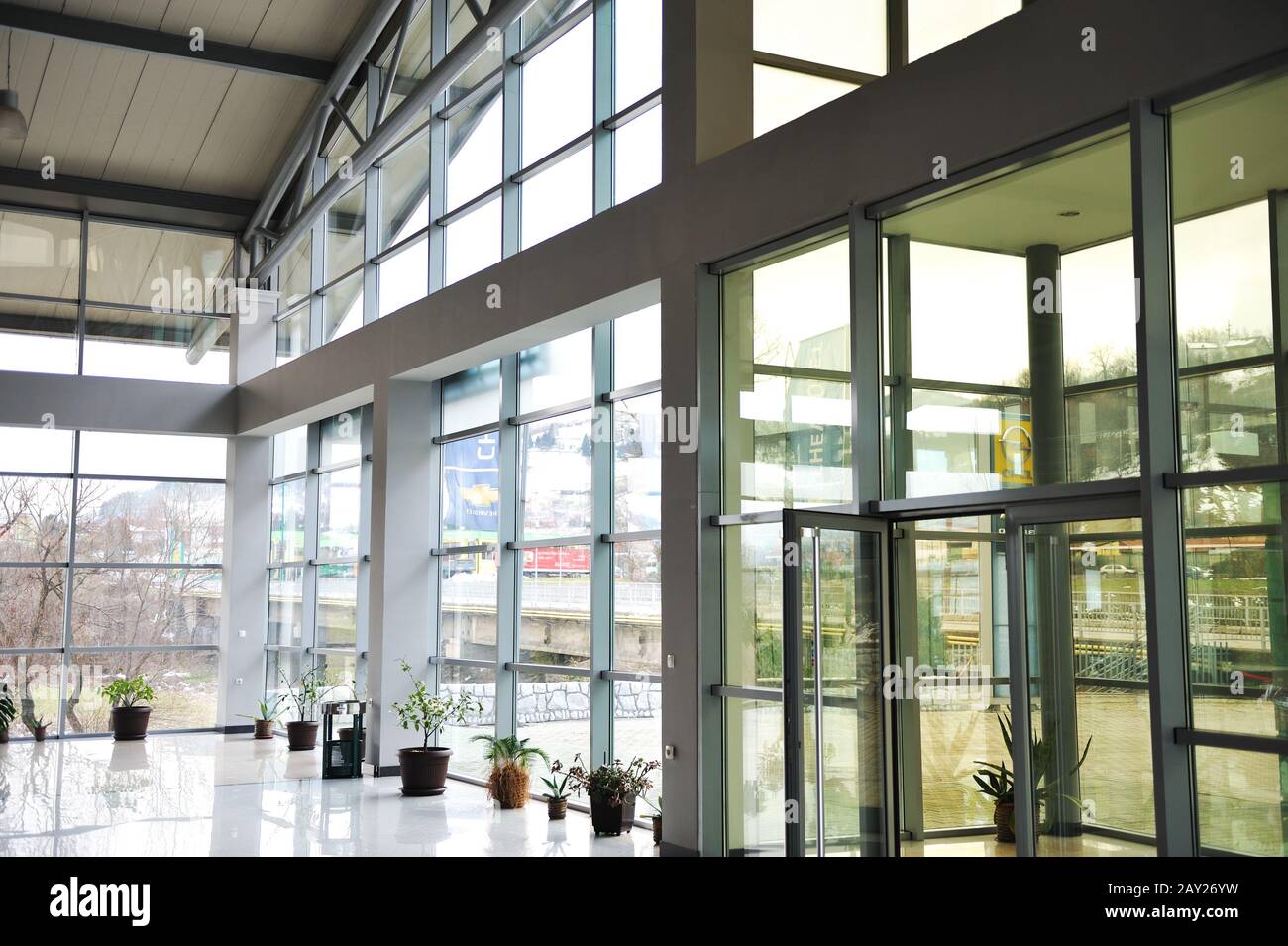 Glass building inside Stock Photo - Alamy