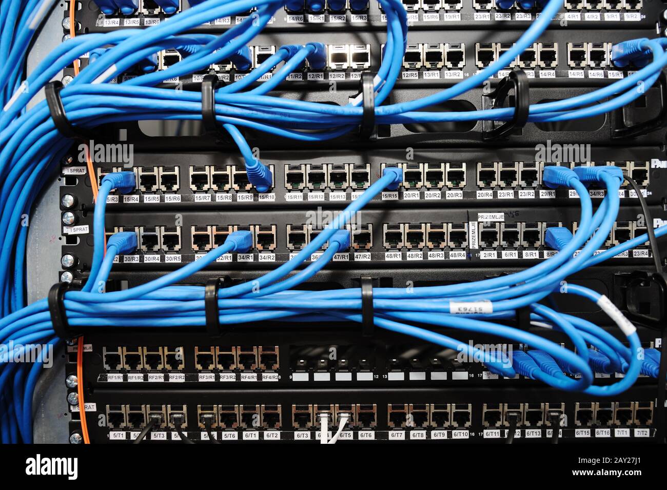 Server panel with cables and connectors Stock Photo - Alamy