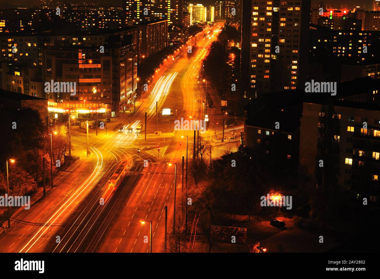 Modern Urban City at Night with Freeway Traffic Stock Photo - Alamy