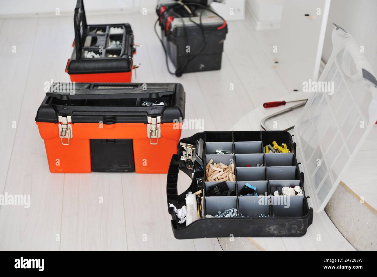 Toolbox with instruments and equipment for work Stock Photo - Alamy