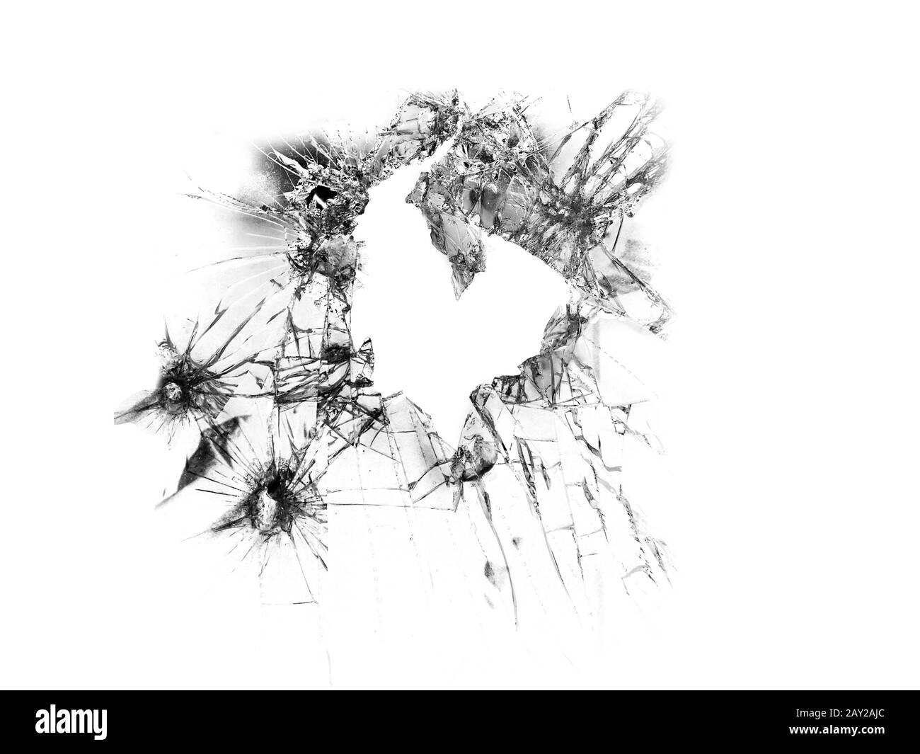 Dirk in the glass. Broken glass on a white background, texture ...