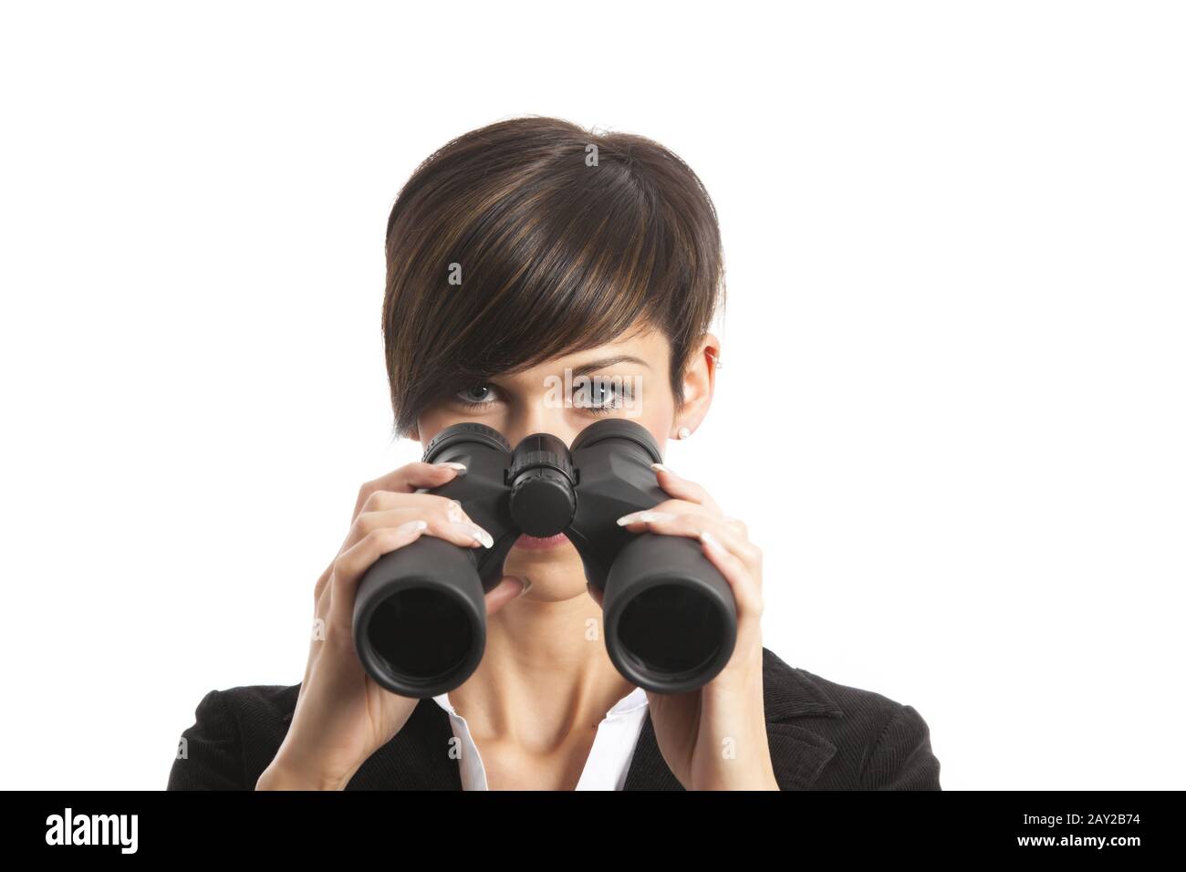 Woman with binoculars Stock Photo - Alamy