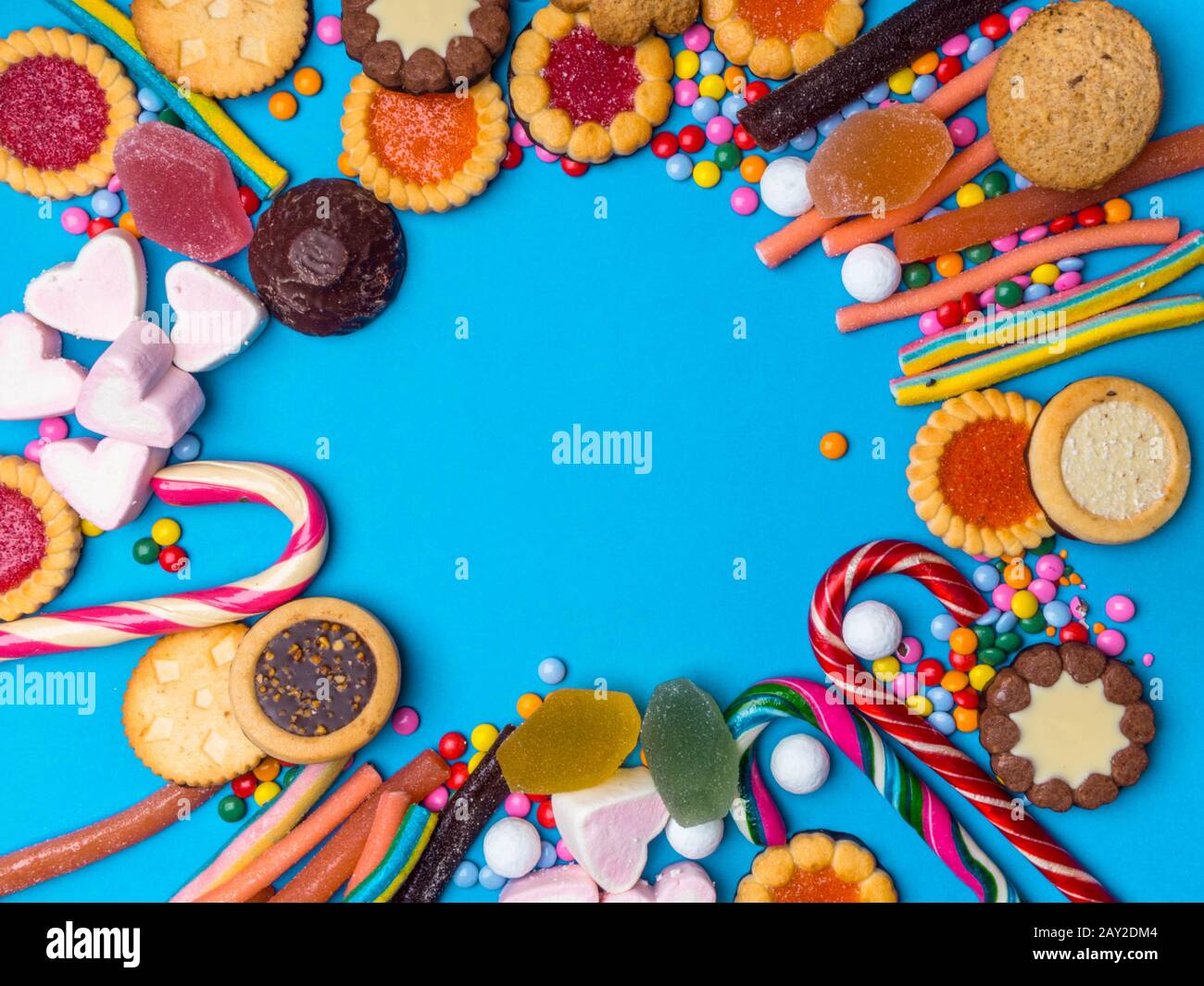 candy background, assortment of colorful candy, mixed unhealthy candies ...